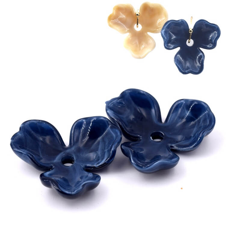 Perle fleur résine bleu acier montana 25mm - Trou: 2mm